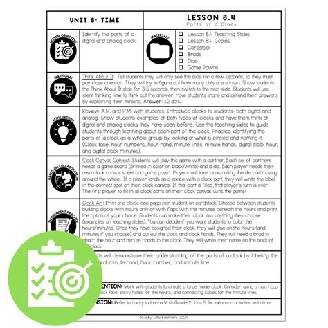 Lucky To Learn Math 1st Lesson 84 Parts Of A Clock Lesson Plan Lucky Little Learners