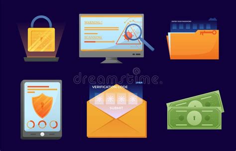 Digital Data Protection Design Element Vector Cyber Security Illustration Set Stock Vector