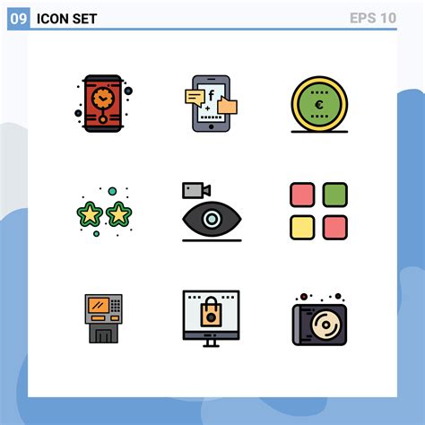 Stock Vector Icon Pack Of 9 Line Signs And Symbols For Camera Cam Coin Party Glasses Editable