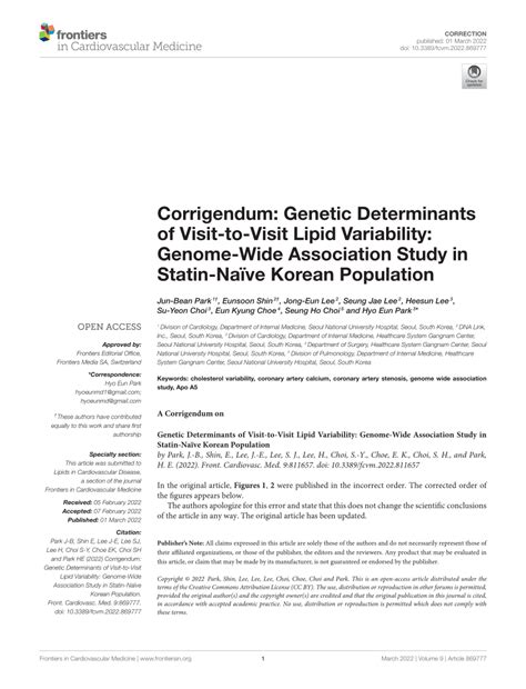 Pdf Corrigendum Genetic Determinants Of Visit To Visit Lipid