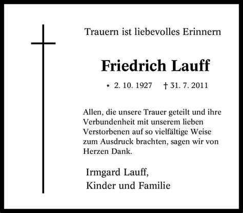 Traueranzeigen Von Friedrich Lauff Trauer In Nrwde