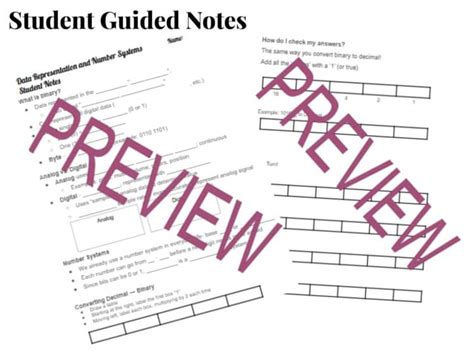 Binary Conversion And Data Representation Lesson Notes Hw No Prep