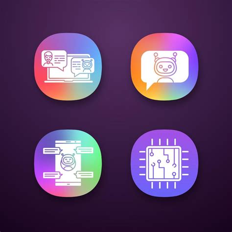 Chatbots App Icons Set Ui Ux User Interface Virtual Assistants