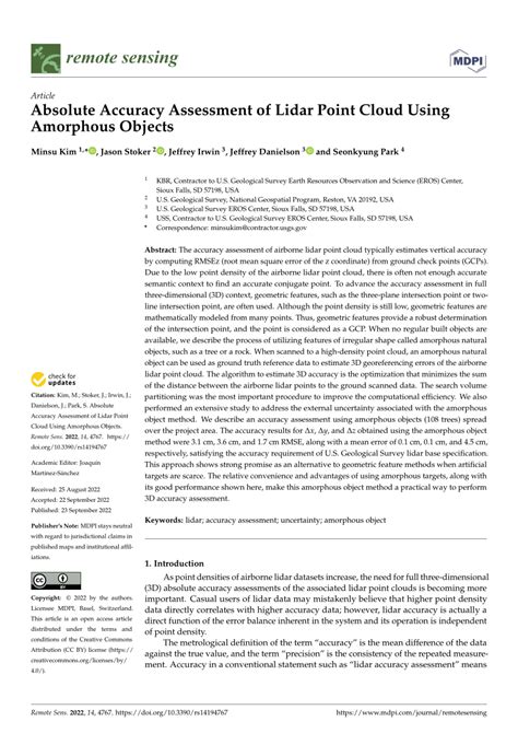 Pdf Absolute Accuracy Assessment Of Lidar Point Cloud Using Amorphous