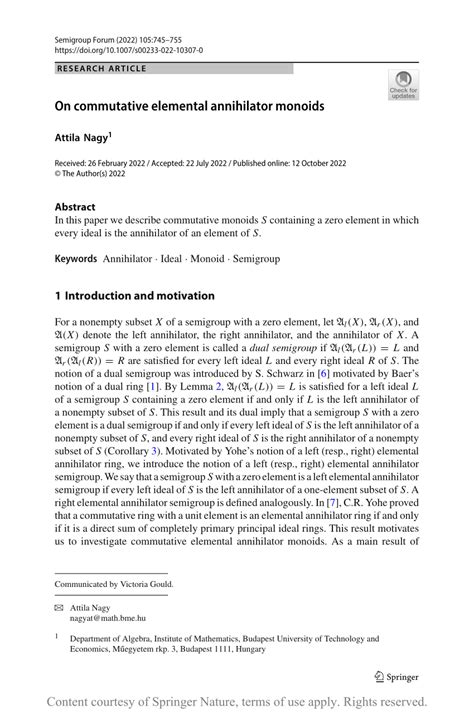 Pdf On Commutative Elemental Annihilator Monoids