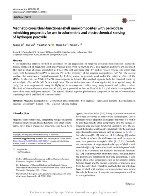 Magnetic Coredual Functional Shell Nanocomposites With Peroxidase