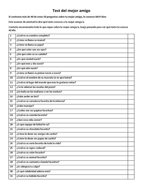 Test De La Amistad Intermedio Pdf