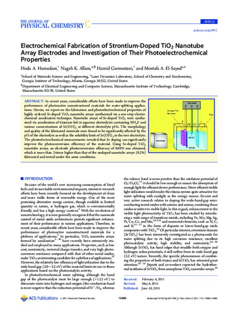 Pdf Electrochemical Fabrication Of Strontium Doped Tio2 Nanotube Array Electrodes And