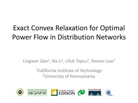 Ppt Exact Convex R Elaxation For Optimal Power Flow In Distribution