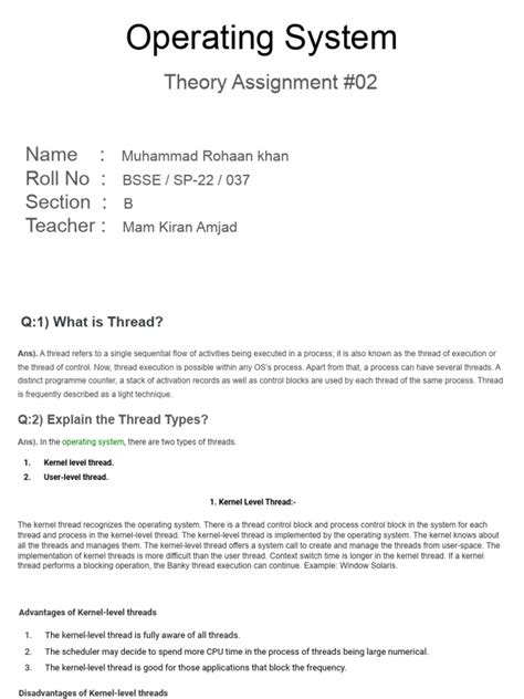Os Theory Assignment 02 Pdf Thread Computing Kernel