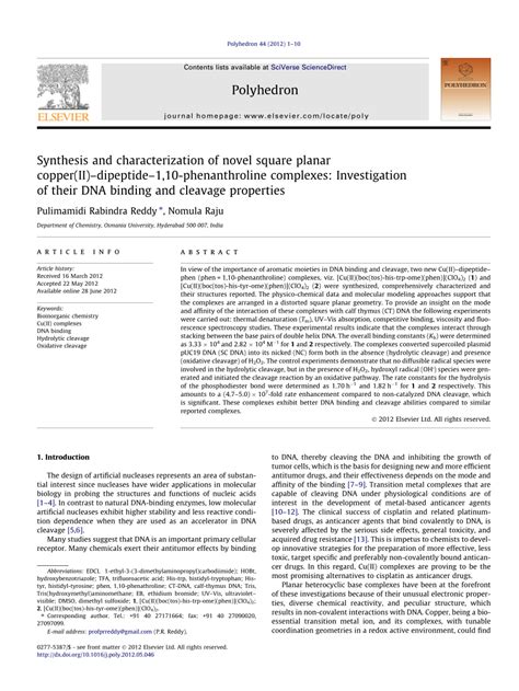 Pdf Synthesis And Characterization Of Novel Square Planar Copper Ii Dipeptide 1 10