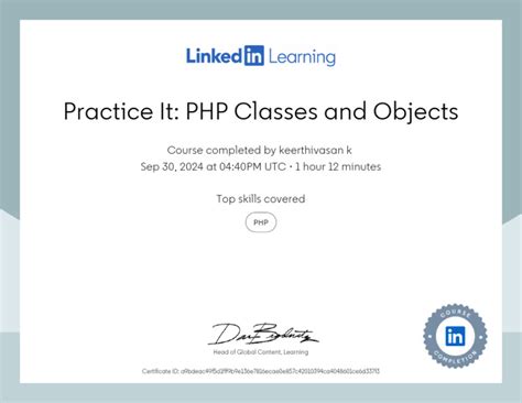 Certificateofcompletion Practice It Php Classes And Objects Pdf
