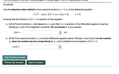 Solved 47 10 Points Use The Reduction Order Method To