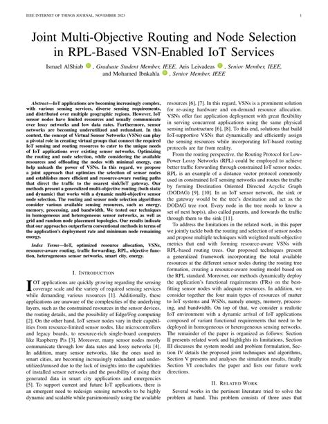 pdf joint multi objective routing and node selection in rpl based vsn