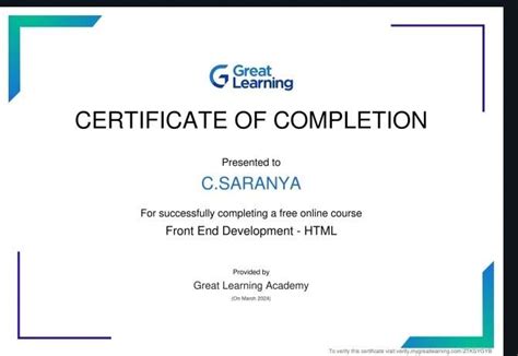 saranya c on linkedin certificate html frontenddevelopment greatlearning webdevelopment…