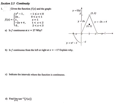 Solved Section 25 Continuity 1 Given The Function F X And The