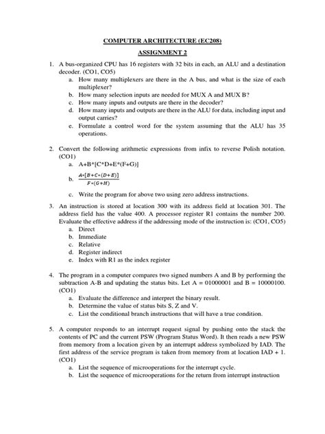 Computer Architecture Assignment On Cpu Components Data Conversion Addressing Modes