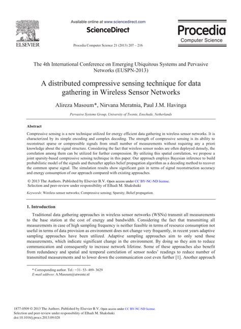 Pdf A Distributed Compressive Sensing Technique For Data Gathering In Wireless Sensor Networks