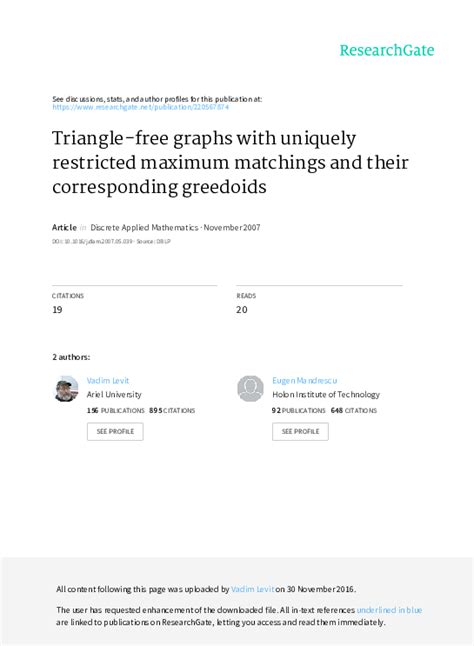Pdf Triangle Free Graphs With Uniquely Restricted Maximum Matchings And Their Corresponding