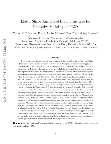 Pdf Elastic Shape Analysis Of Brain Structures For Predictive
