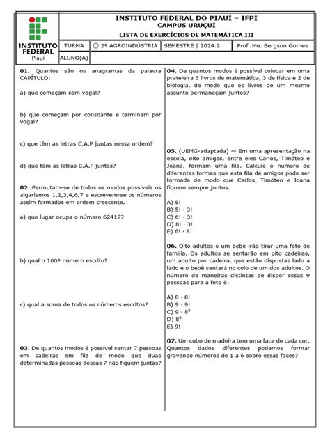 Lista 2 AnÁlise CombinatÓria Pdf