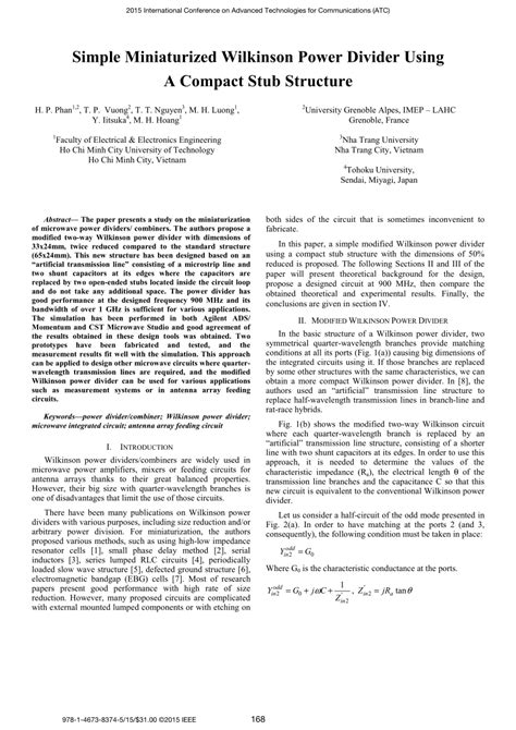 Pdf Simple Miniaturized Wilkinson Power Divider Using A Compact Stub Structure