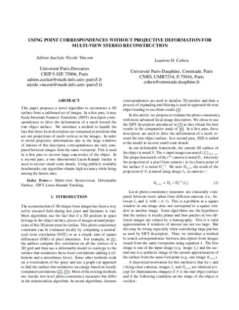 Pdf Using Point Correspondences Without Projective Deformation For Multi View Stereo