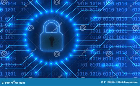 Padlock Logo Abstract Background In Blue Of Digit Binary Code Behind Glowing Information