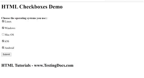 HTML Checkboxes TestingDocs Com