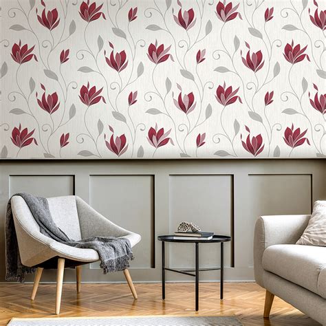 M1718 Synergy Ruby Floral Wallpaper By Fine Décor