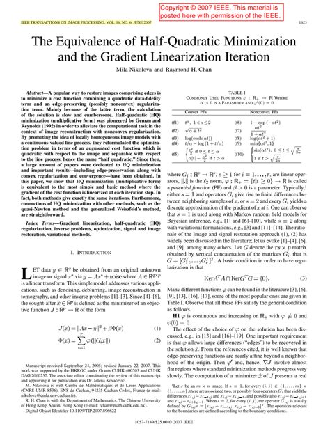 Pdf The Equivalence Of Half Quadratic Minimization And The Gradient Linearization Iteration