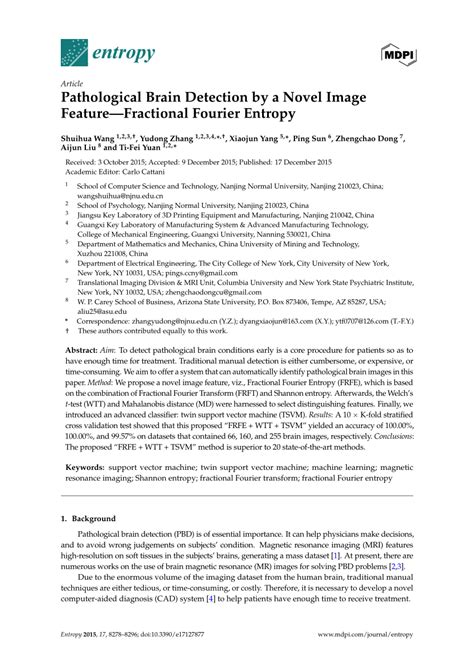 Pdf Pathological Brain Detection By A Novel Image Feature—fractional Fourier Entropy