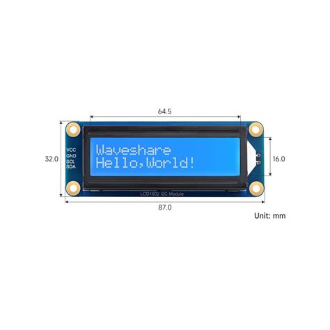 Waveshare Lcd1602 I2c Module 33v5v 16x2 Characters White On Blue 995