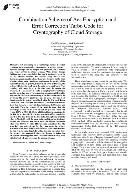 Pdf Combination Scheme Of Aes Encryption And Error Correction Turbo Code For Cryptography Of