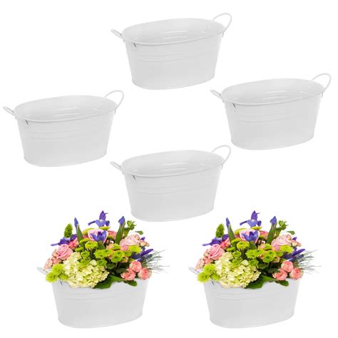Foraineam 6 Pack Metal Flower Pots With Handles Oval Flower Planter