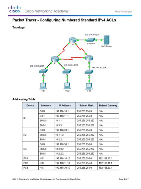 Configure Ipv4 Acls In Packet Tracer Pdf Router Computing Ip