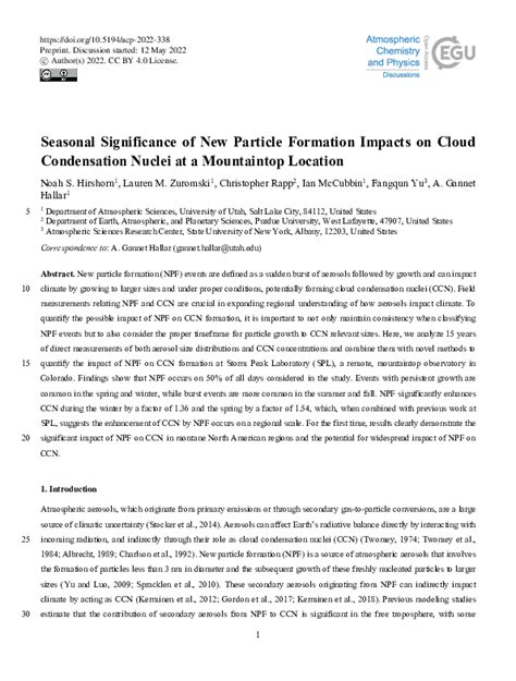 Pdf Seasonal Significance Of New Particle Formation Impacts On Cloud Condensation Nuclei At A
