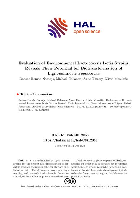 Pdf Evaluation Of Environmental Lactococcus Lactis Strains Reveals Their Potential For