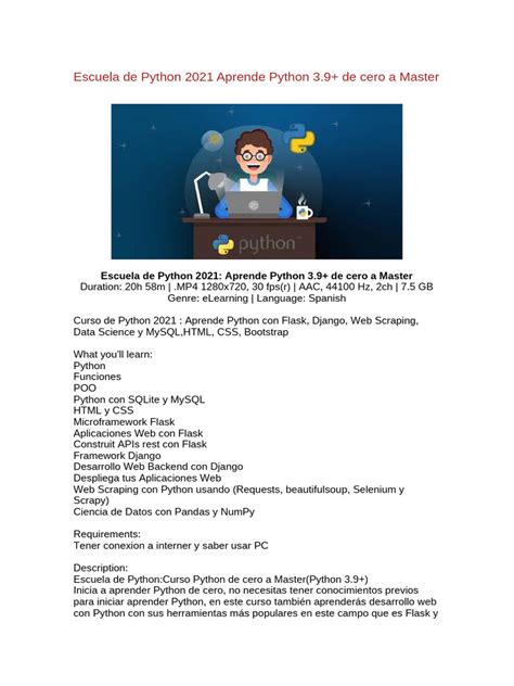 Escuela De Python 2021 Aprende Python 3 9 De Cero A Master Pdf Mi Sql Programación De
