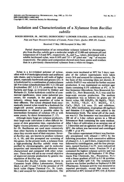 Pdf Isolation And Characterization Of A Xylanase From Bacillus Subtilis