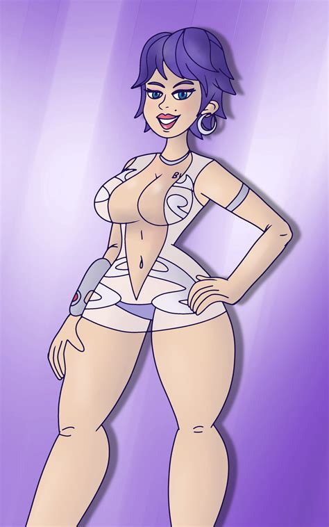 Rule 34 1girls Big Breasts Breasts Female Hand On Hip Lipstick One Piece Suit Purple Hair