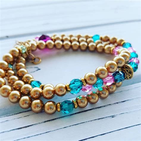 Swarovski Gold Beads And Crystals Multi Layer Stretch Bracelet On Luulla