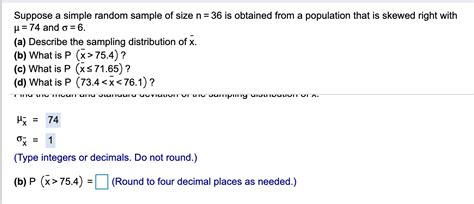 Solved Suppose A Simple Random Sample Of Size N 36 Is