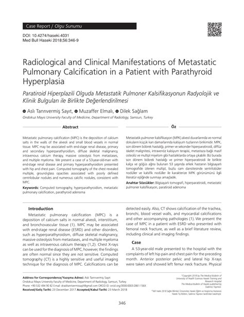 Pdf Radiological And Clinical Manifestations Of Metastatic Pulmonary Calcification In A