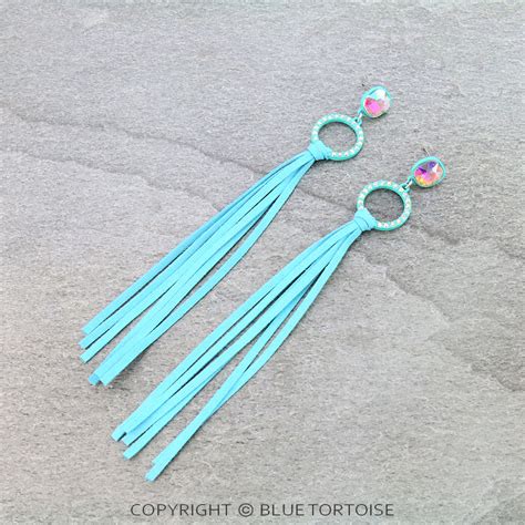 Glass Stone With Tassel Stud Earrings Bluetortoisewholesale