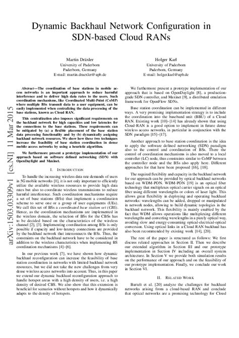 Pdf Dynamic Backhaul Network Configuration In Sdn Based Cloud Rans
