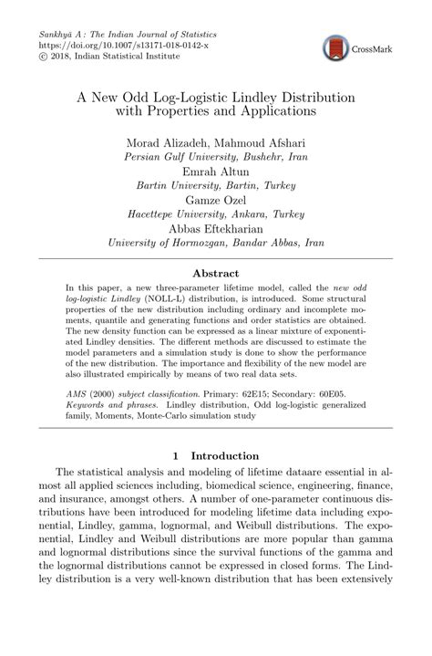 Pdf A New Odd Log Logistic Lindley Distribution With Properties And
