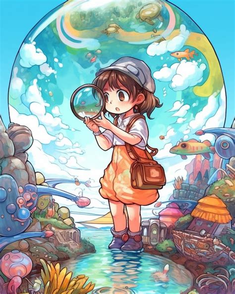 Premium Ai Image A Cartoon Of A Girl Looking Through A Magnifying Glass