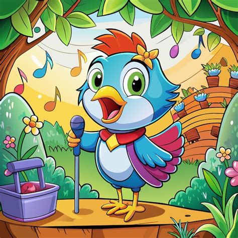 Premium Vector A Colorful Illustration Of A Blue Bird Singing With A