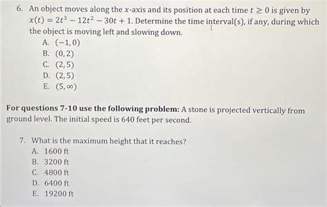 Solved 6 An Object Moves Along The X Axis And Its Position Chegg Com
